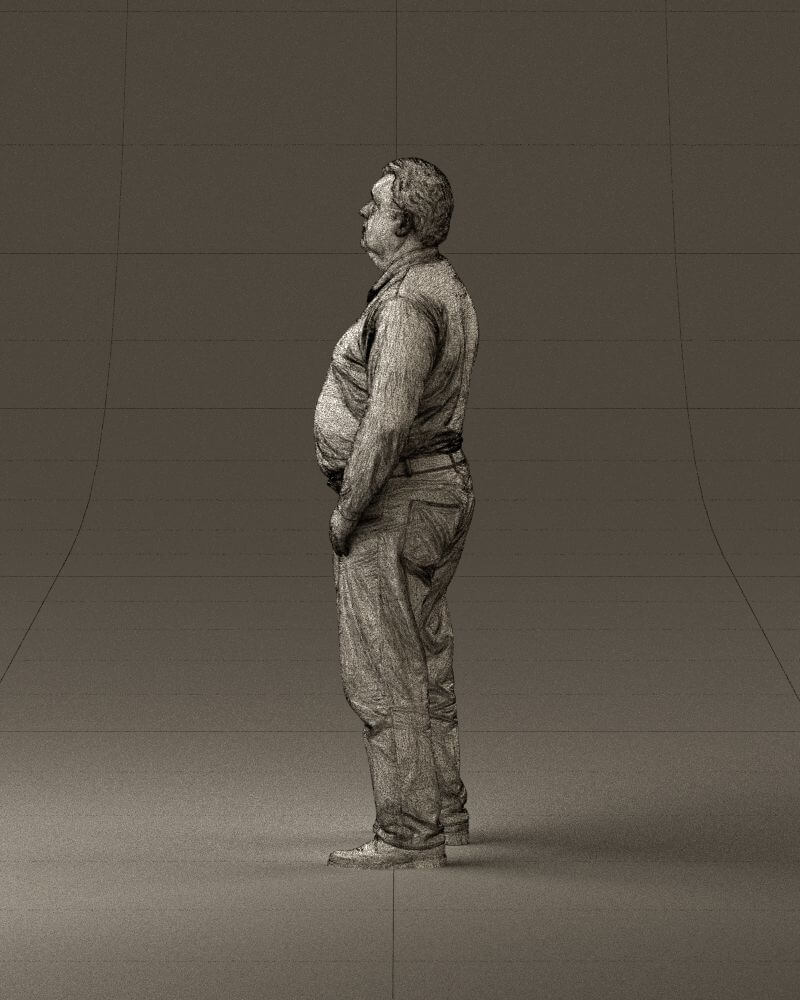 Fat Man in Striped Khaki Polo (000986) - 3D Model by 3DFarm