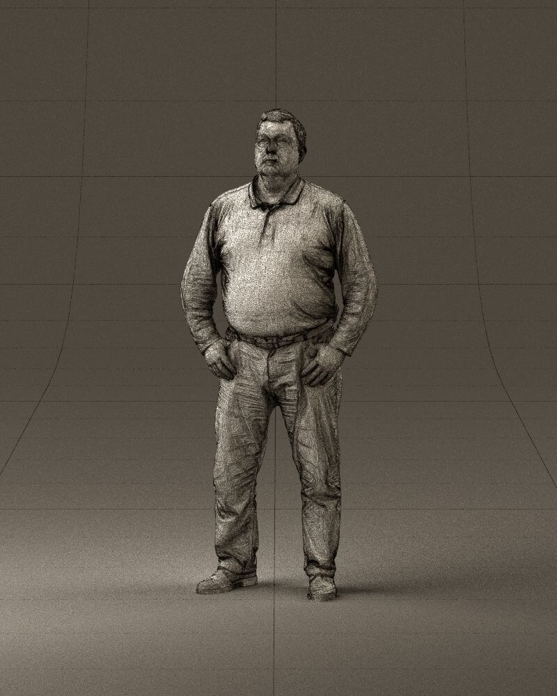Fat Man in Striped Khaki Polo (000986) - 3D Model by 3DFarm