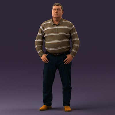Fat Man in Striped Khaki Polo (000986) - 3D Model by 3DFarm