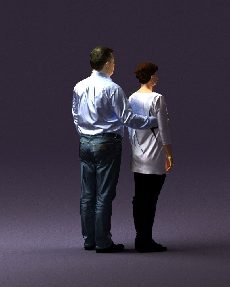 Fatty Man Hug Woman in White in Back (0882) - 3D Model by 3DFarm