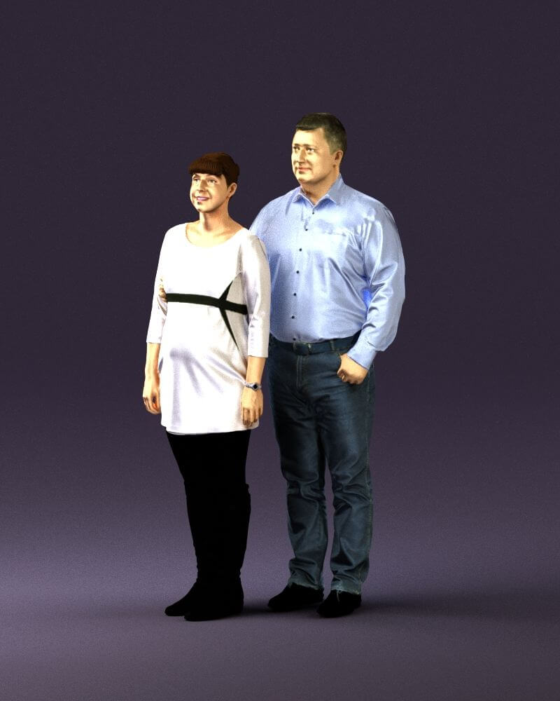 Fatty Man Hug Woman in White in Back (0882) - 3D Model by 3DFarm