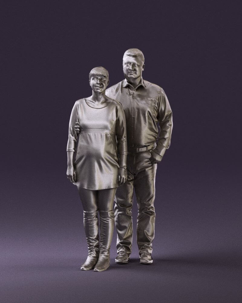 Fatty Man Hug Woman in White in Back (0882) - 3D Model by 3DFarm