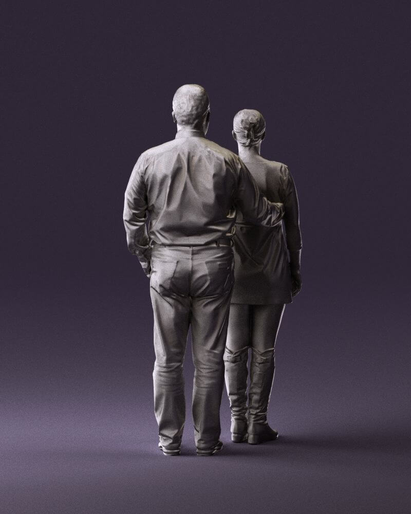 Fatty Man Hug Woman in White in Back (0882) - 3D Model by 3DFarm