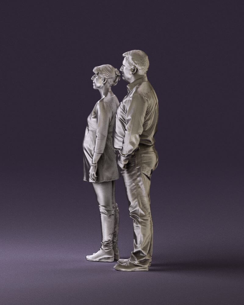 Fatty Man Hug Woman in White in Back (0882) - 3D Model by 3DFarm