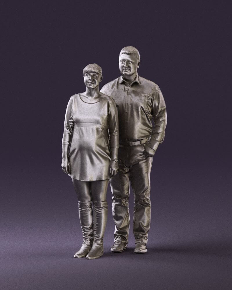 Fatty Man Hug Woman in White in Back (0882) - 3D Model by 3DFarm