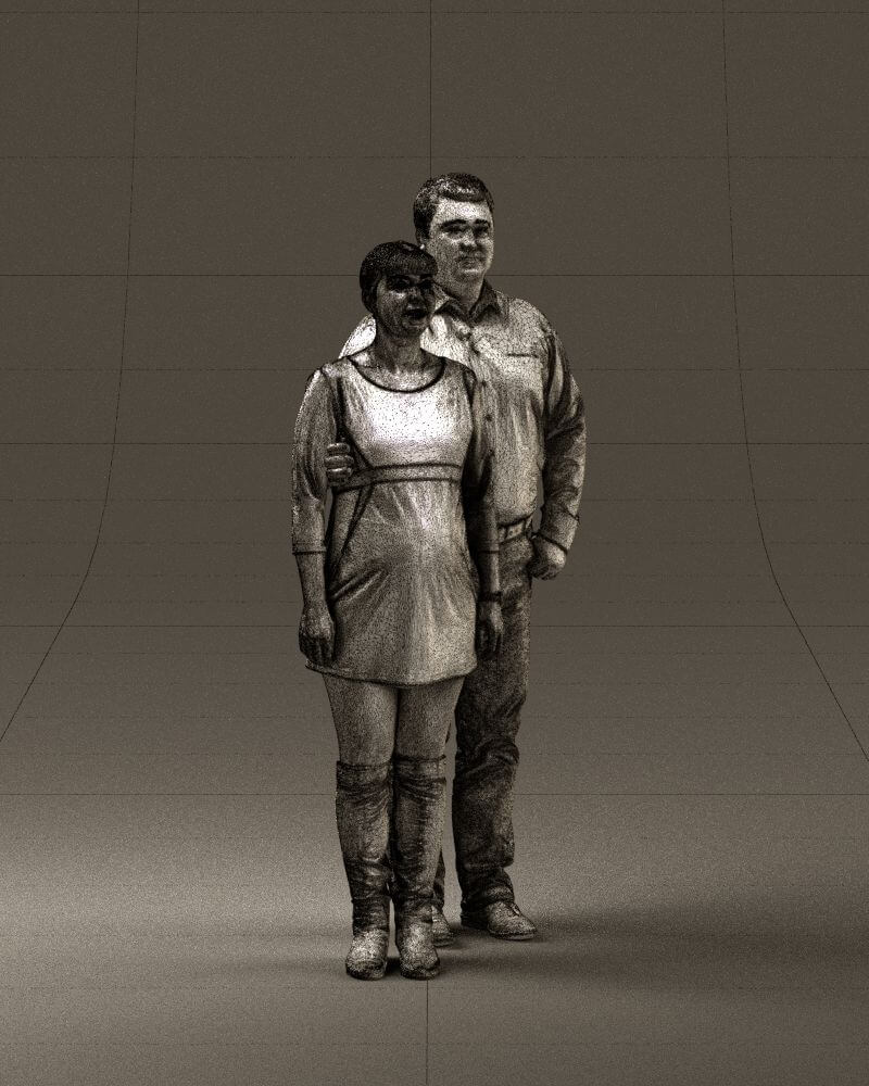 Fatty Man Hug Woman in White in Back (0882) - 3D Model by 3DFarm