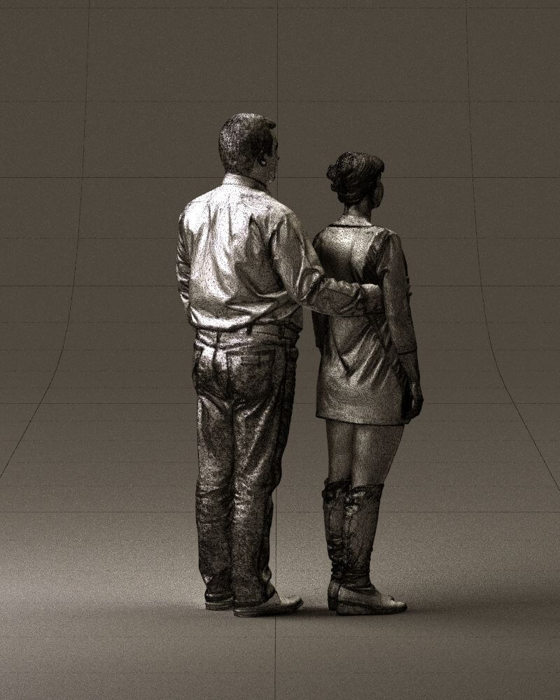 Fatty Man Hug Woman in White in Back (0882) - 3D Model by 3DFarm