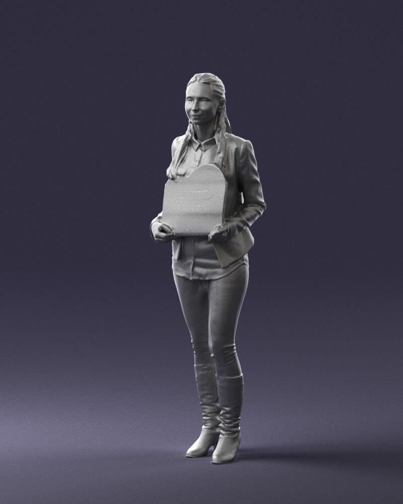 Girl Holding Sign (0503) - 3D Model by 3DFarm