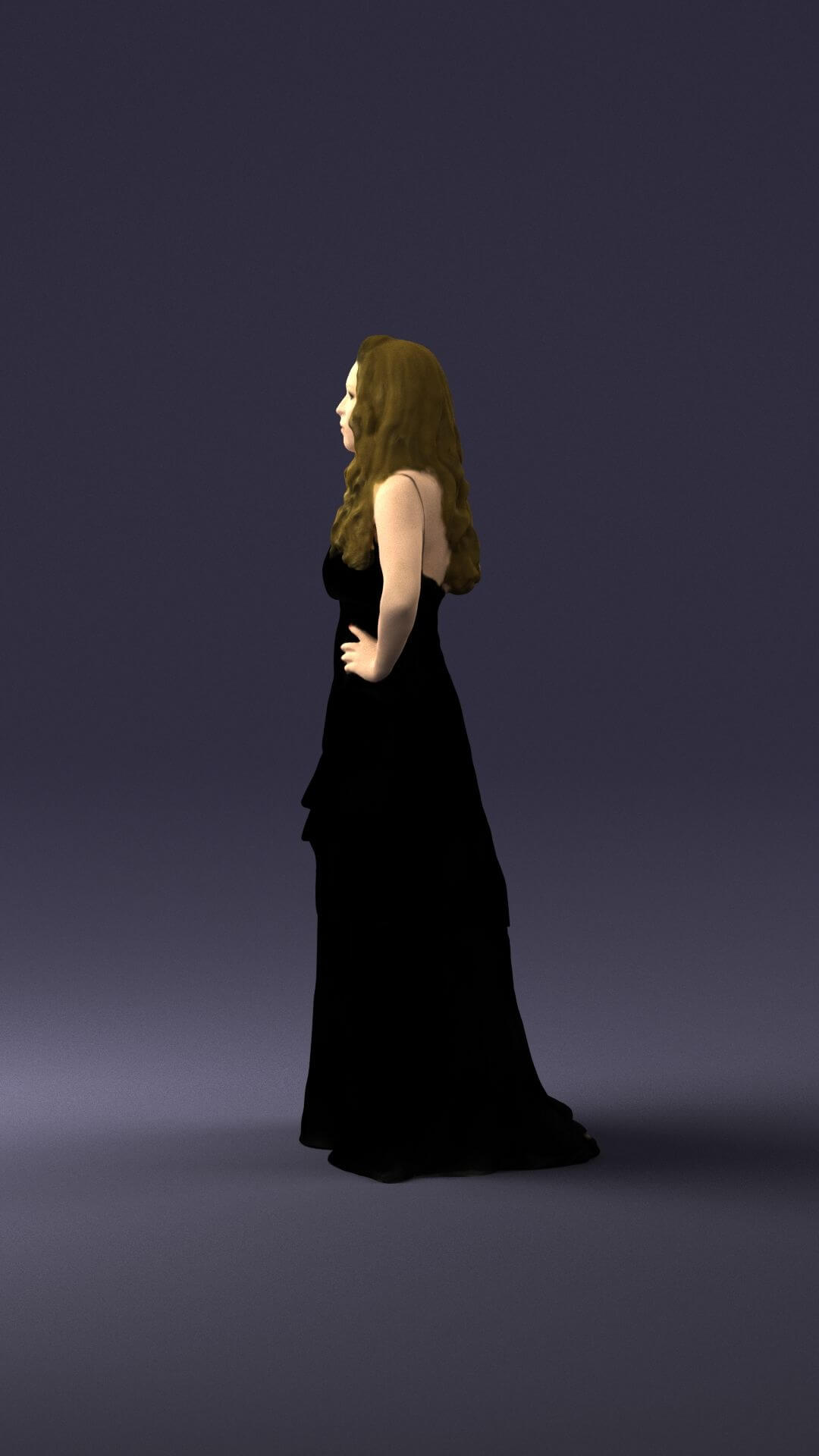 Girl in a Black Evening Dress (0340) - 3D Model by 3DFarm