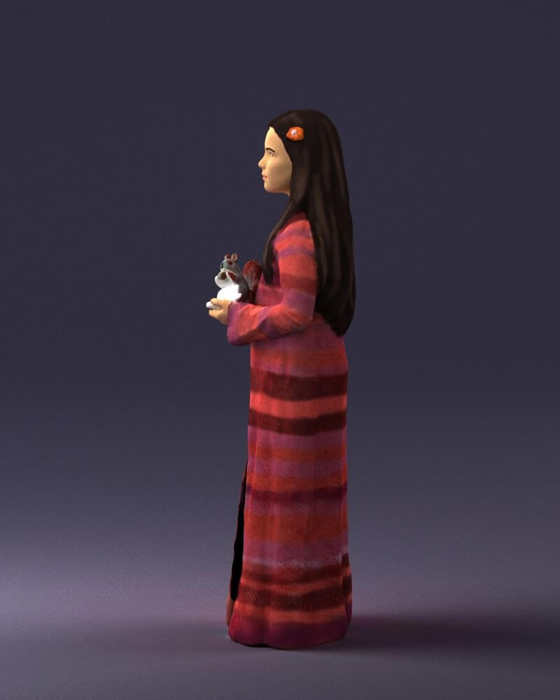 Girl in a Dress with a Squirrel (0387) - 3D Model by 3DFarm