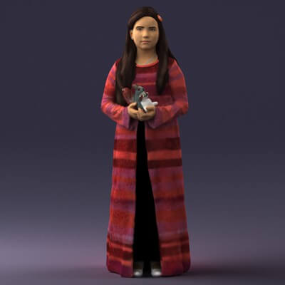 Girl in a Dress with a Squirrel (0387) - 3D Model by 3DFarm