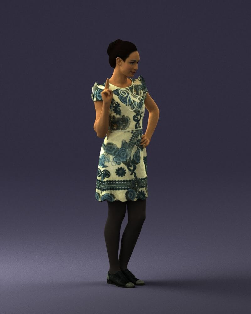 Girl in a Dress with Patterns (0196) - 3D Model by 3DFarm