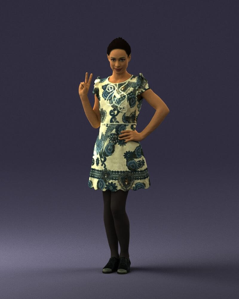 Girl in a Dress with Patterns (0196) - 3D Model by 3DFarm