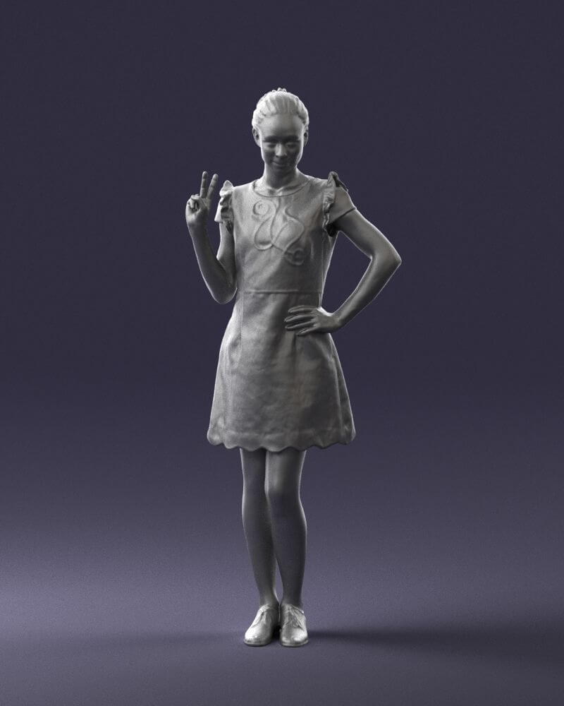 Girl in a Dress with Patterns (0196) - 3D Model by 3DFarm