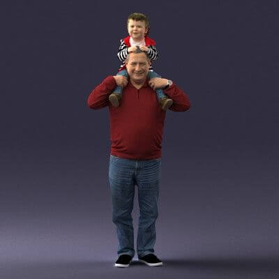 000198 Grandfather with Grandson on Shoulders 1023 - 3D Model by 3DFarm