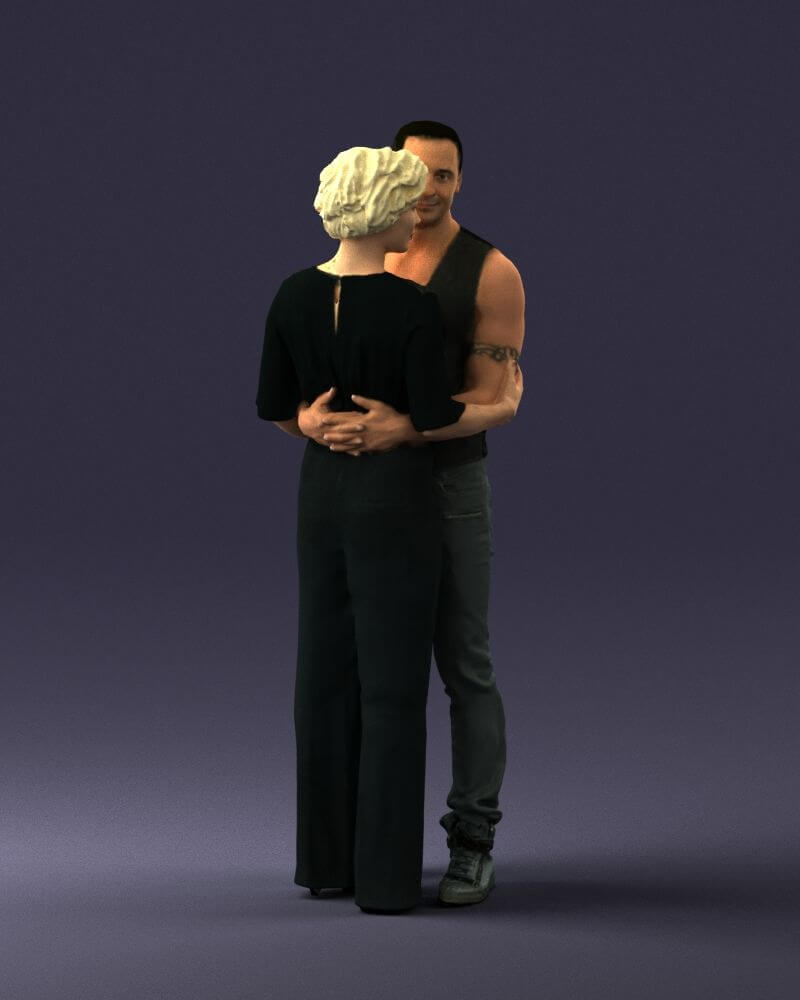 Hugging Couple in Black Dress (0354) - 3D Model by 3DFarm