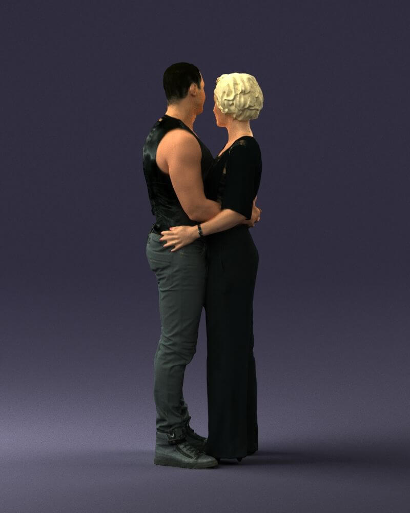 Hugging Couple in Black Dress (0354) - 3D Model by 3DFarm