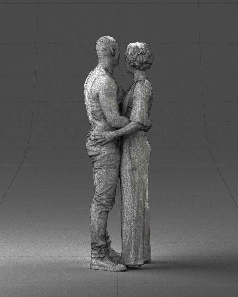 Hugging Couple in Black Dress (0354) - 3D Model by 3DFarm