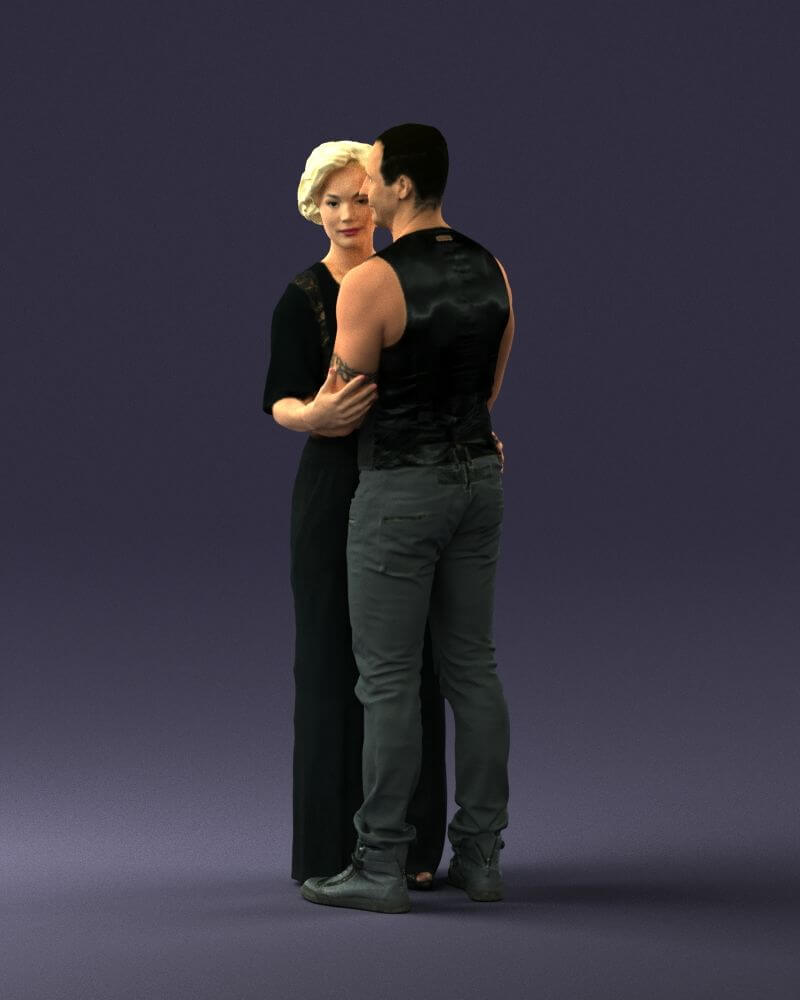Hugging Couple in Black Dress (0354) - 3D Model by 3DFarm
