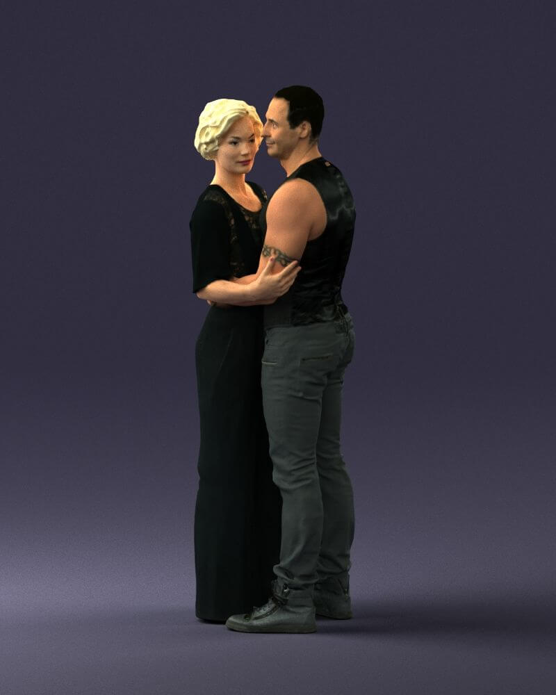 Hugging Couple in Black Dress (0354) - 3D Model by 3DFarm