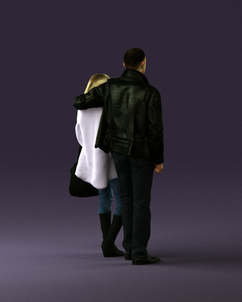 Man Hug Woman in White Coat (0855) - 3D Model by 3DFarm