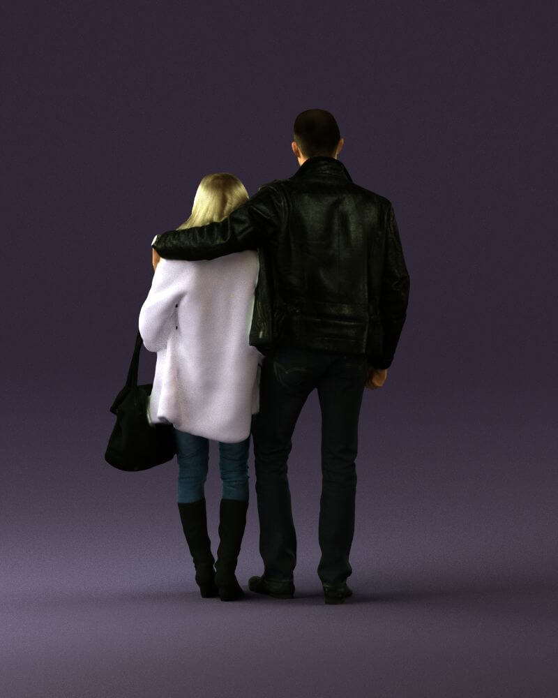 Man Hug Woman in White Coat (0855) - 3D Model by 3DFarm