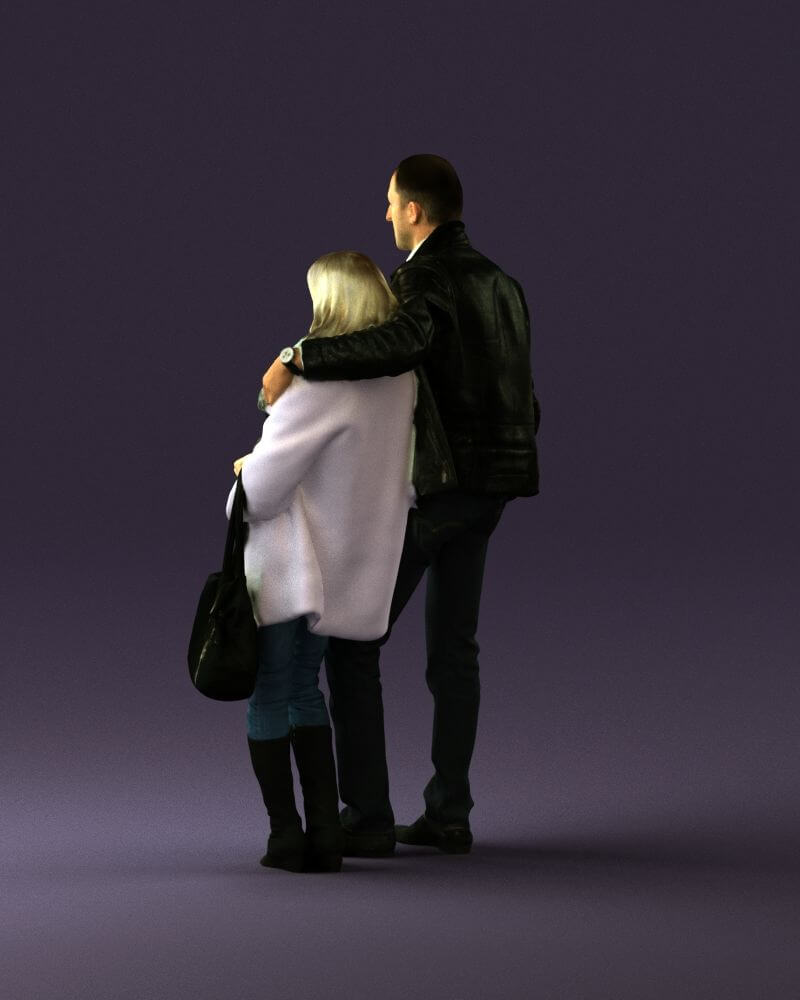Man Hug Woman in White Coat (0855) - 3D Model by 3DFarm