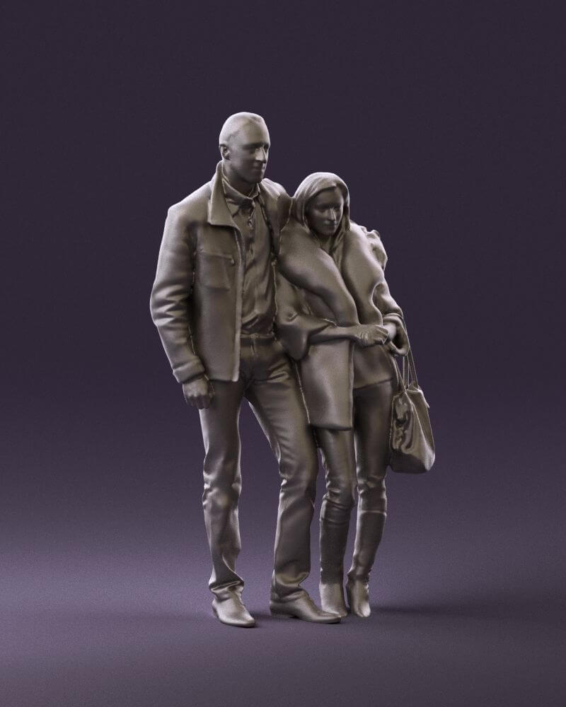 Man Hug Woman in White Coat (0855) - 3D Model by 3DFarm