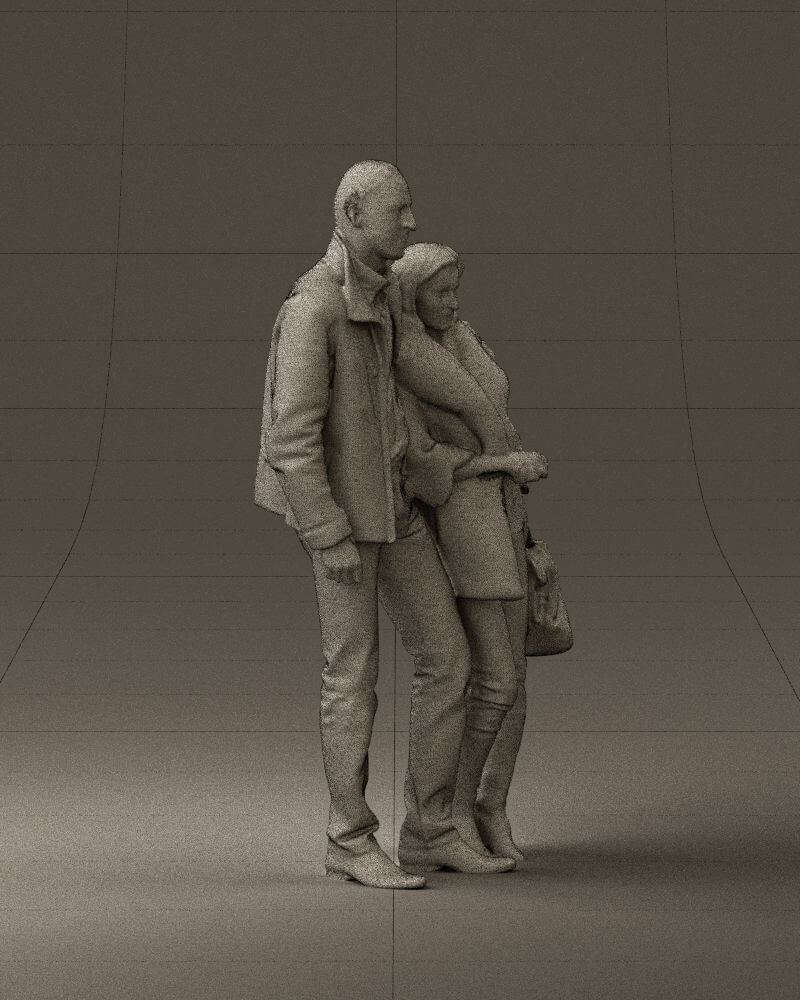 Man Hug Woman in White Coat (0855) - 3D Model by 3DFarm