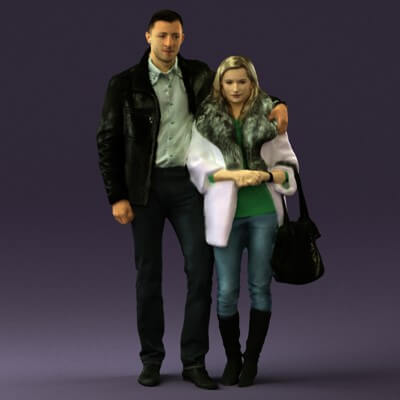 Man Hug Woman in White Coat (0855) - 3D Model by 3DFarm