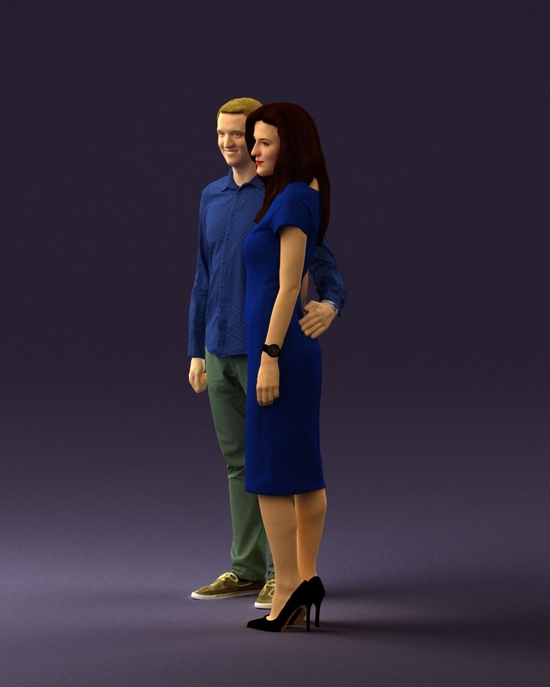 Man Hug Woman One Hand (0793) - 3D Model by 3DFarm