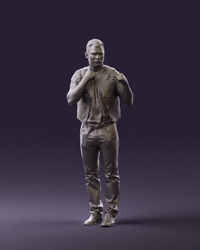 Man in Black Vest Boxer Pose (0814) - 3D Model by 3DFarm