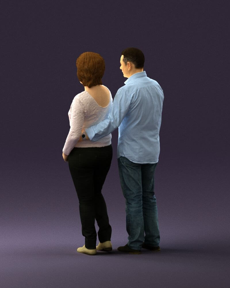 Man in Bright Blue Top Hug Woman One Hand (0880) - 3D Model by 3DFarm