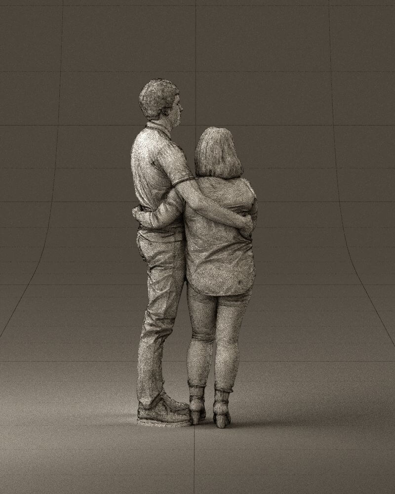 Man in Dark Blue Hug Asian Woman (000985) - 3D Model by 3DFarm