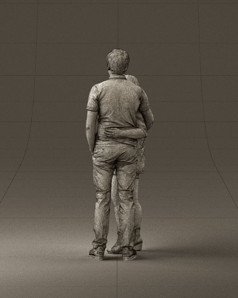 Man in Dark Blue Hug Asian Woman (000985) - 3D Model by 3DFarm