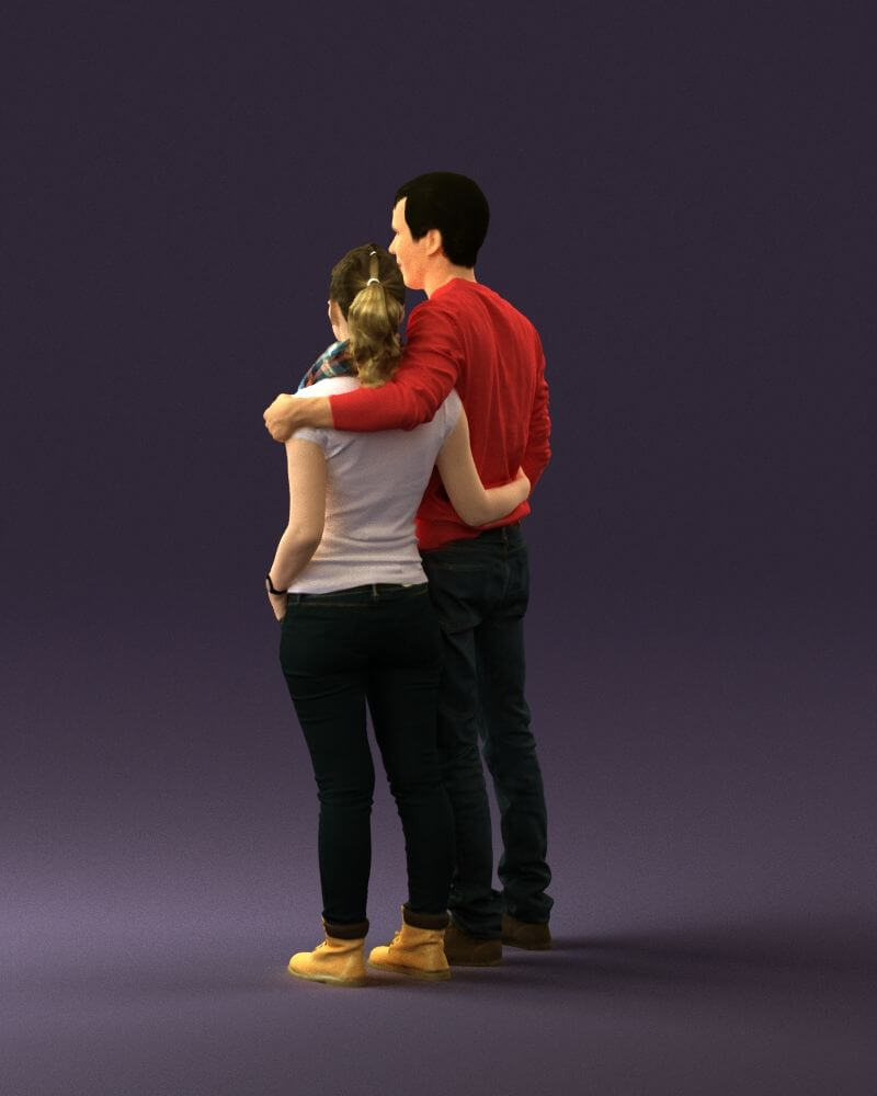 Man in Red Top Hug Woman with Scarf (0867) - 3D Model by 3DFarm