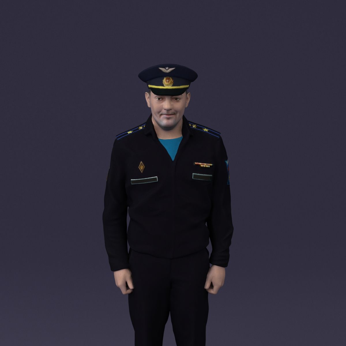 Man in Russian Army Blue Uniform (1110) - 3D Model by 3DFarm