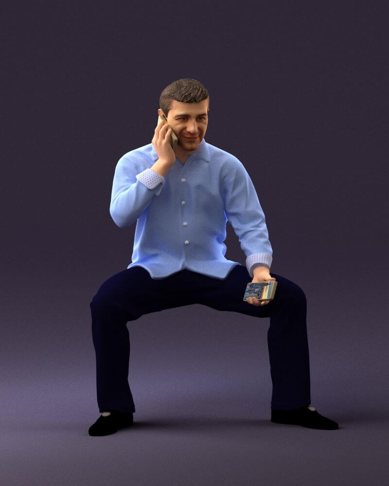 Man in Seat Pose Talking on Phone (001023) - 3D Model by 3DFarm
