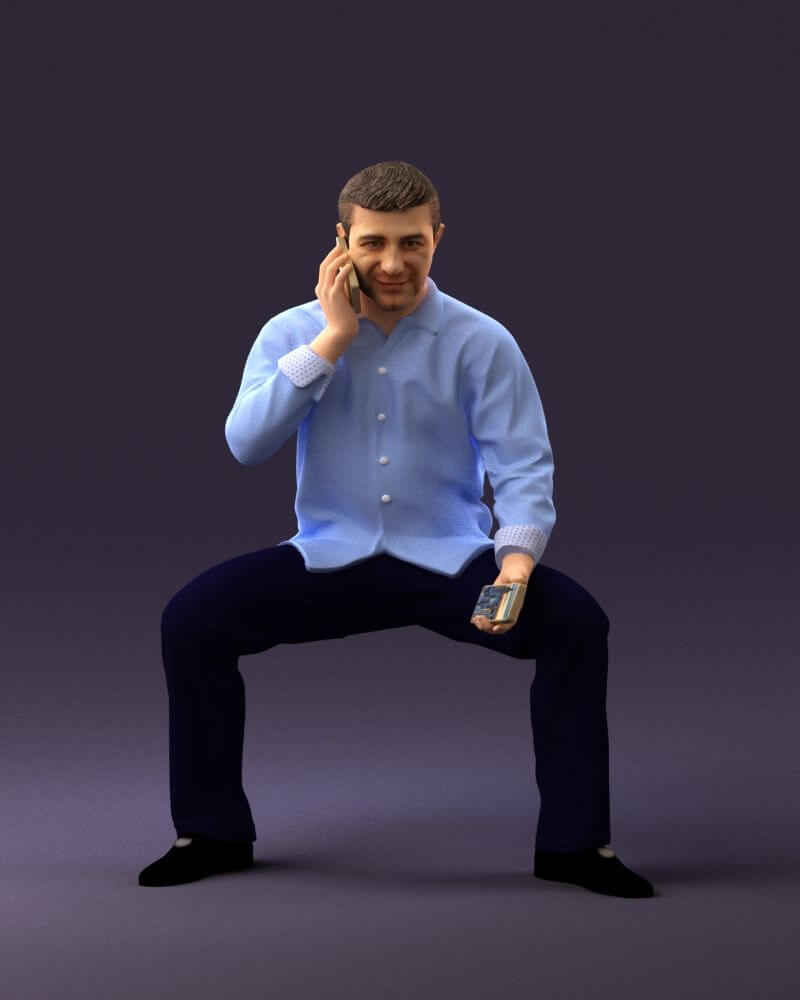 Man in Seat Pose Talking on Phone (001023) - 3D Model by 3DFarm