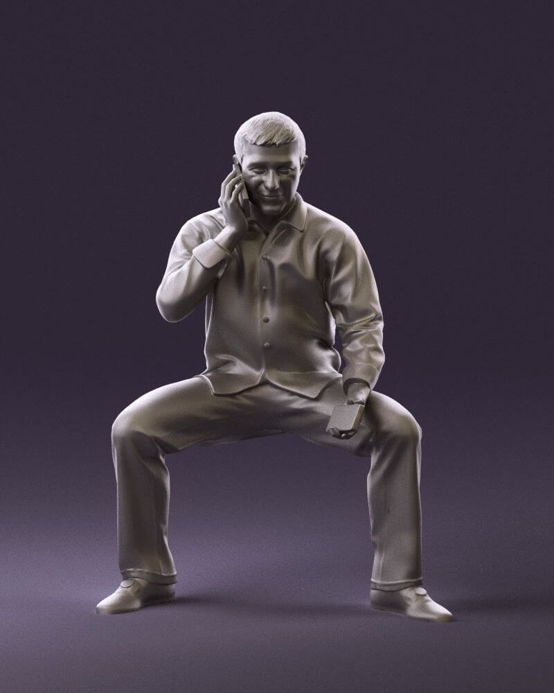 Man in Seat Pose Talking on Phone (001023) - 3D Model by 3DFarm