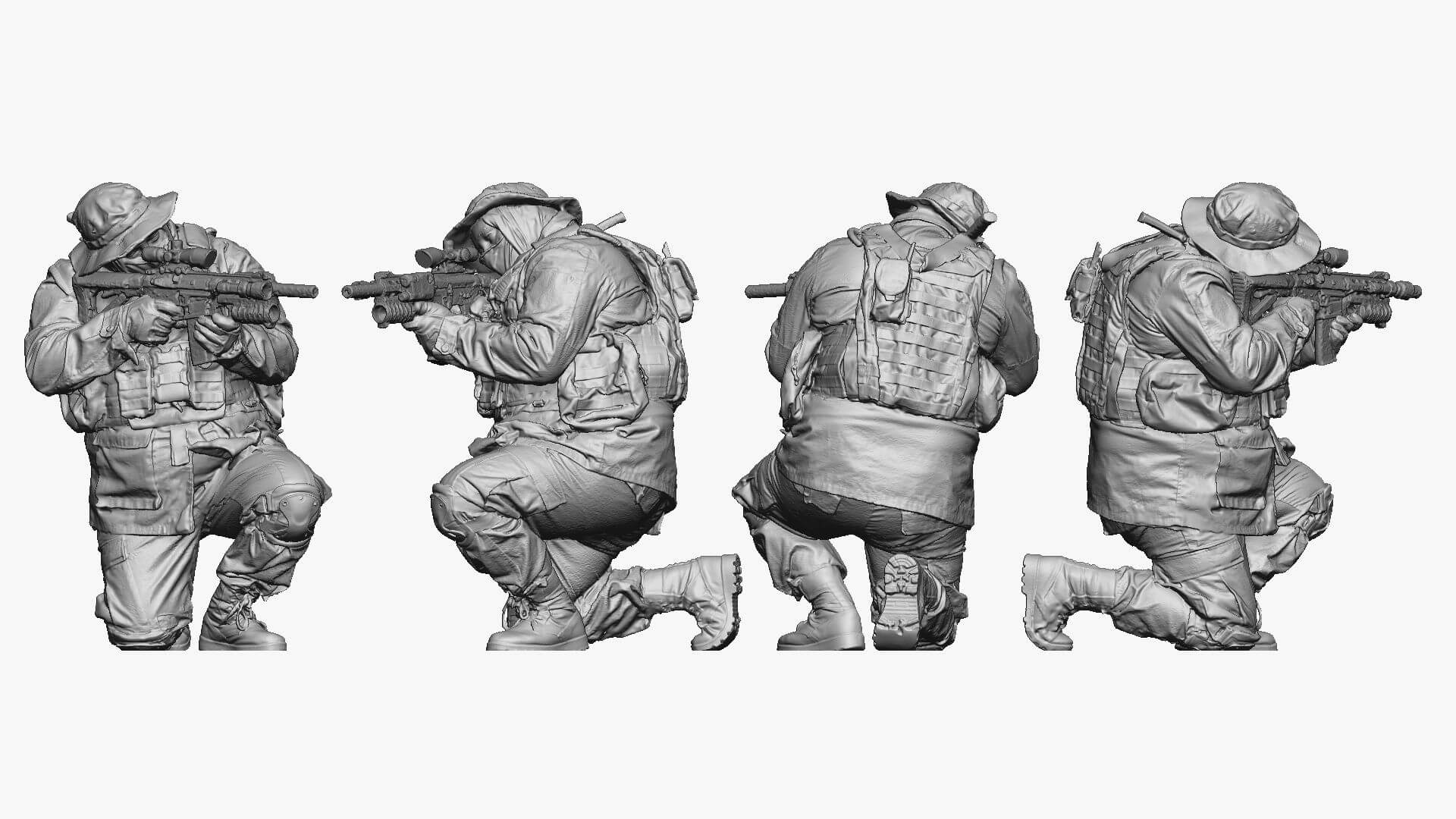 Modern Soldier Aiming on Knee Honey-Badger (001151) 3D Model by 3DFarm