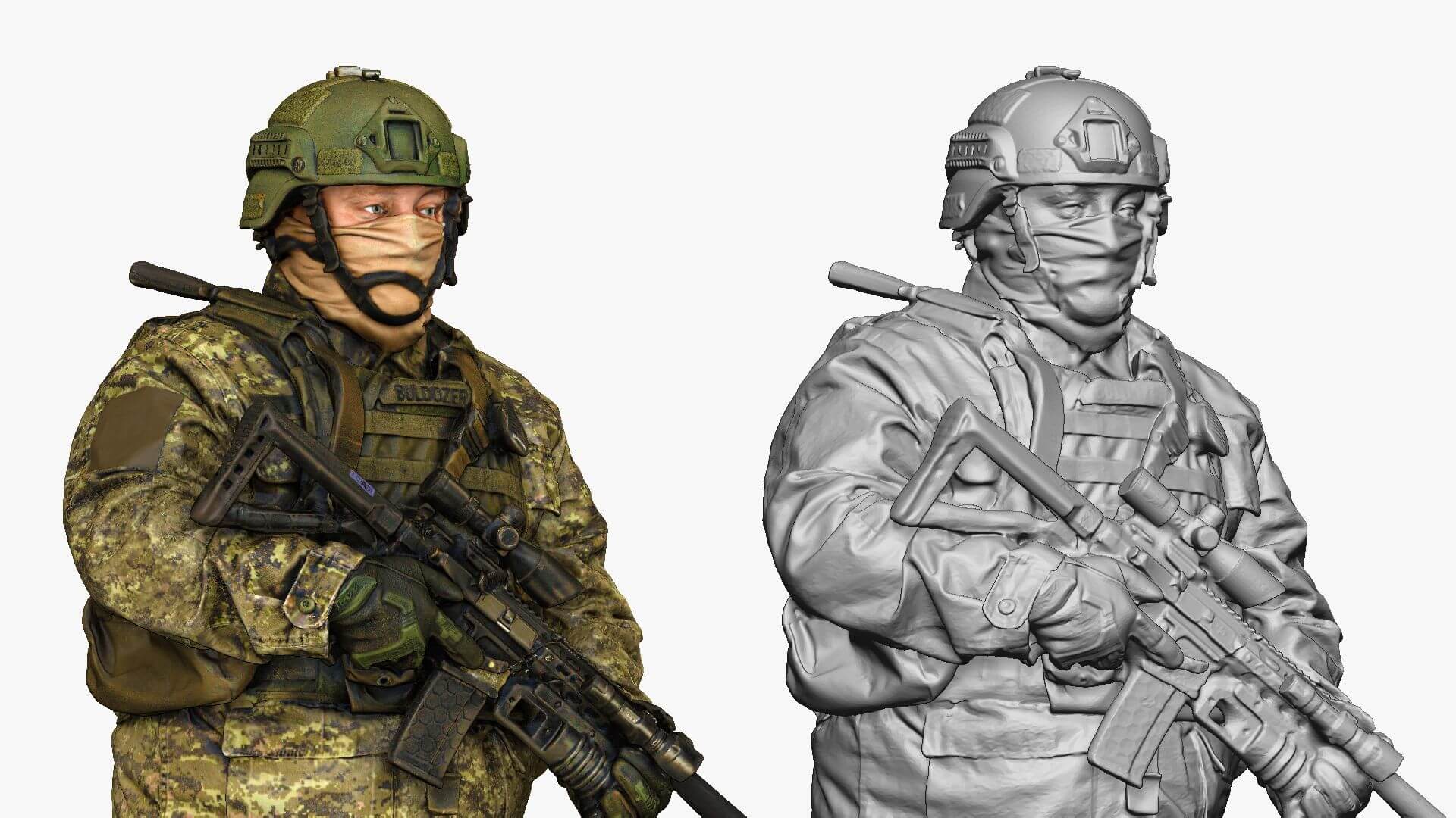 Modern Soldier in Camouflage Honey-Badger (001149) 3D Model by 3DFarm