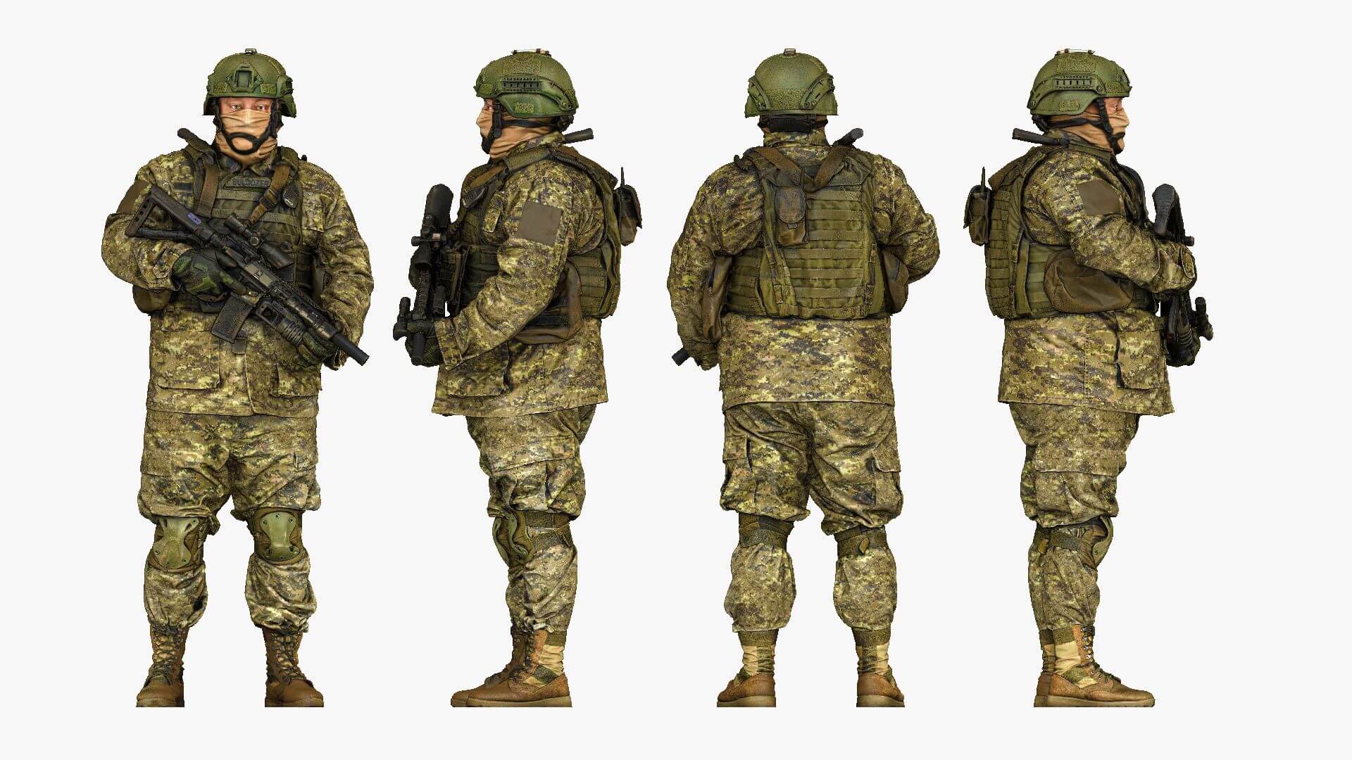 Modern Soldier in Camouflage Honey-Badger (001149) 3D Model by 3DFarm