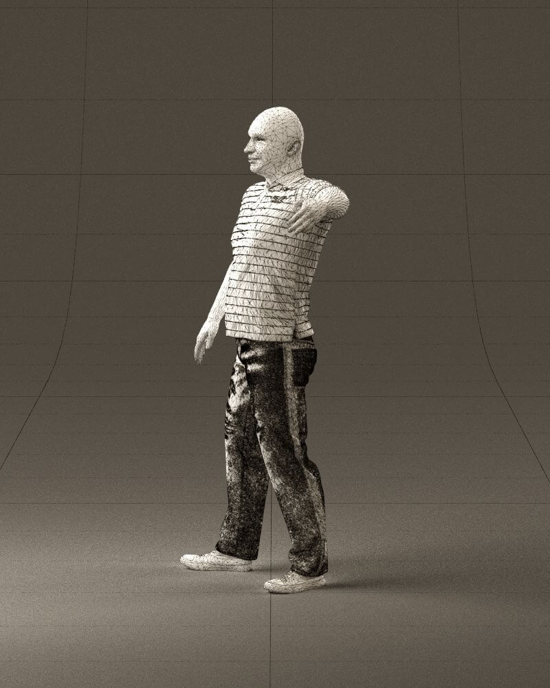 Skinhead Man in Stripped Polo (0949) - 3D Model by 3DFarm