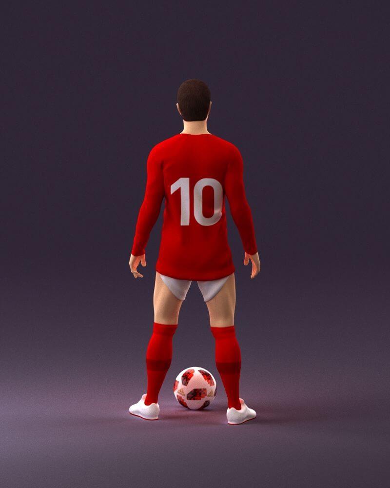 Soccer Player Red White Uniform and Ball (001053) - 3D Model by 3DFarm
