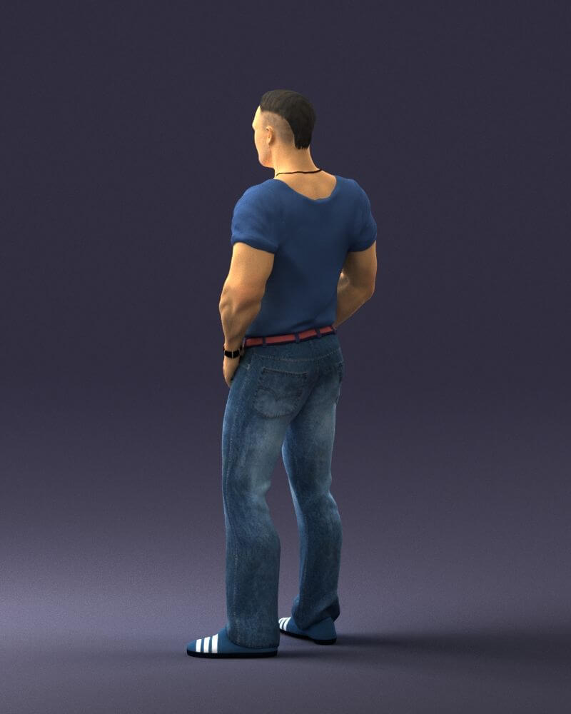 Strong Man in a Blue T-Shirt and Jeans (0090) 3D Model by 3DFarm