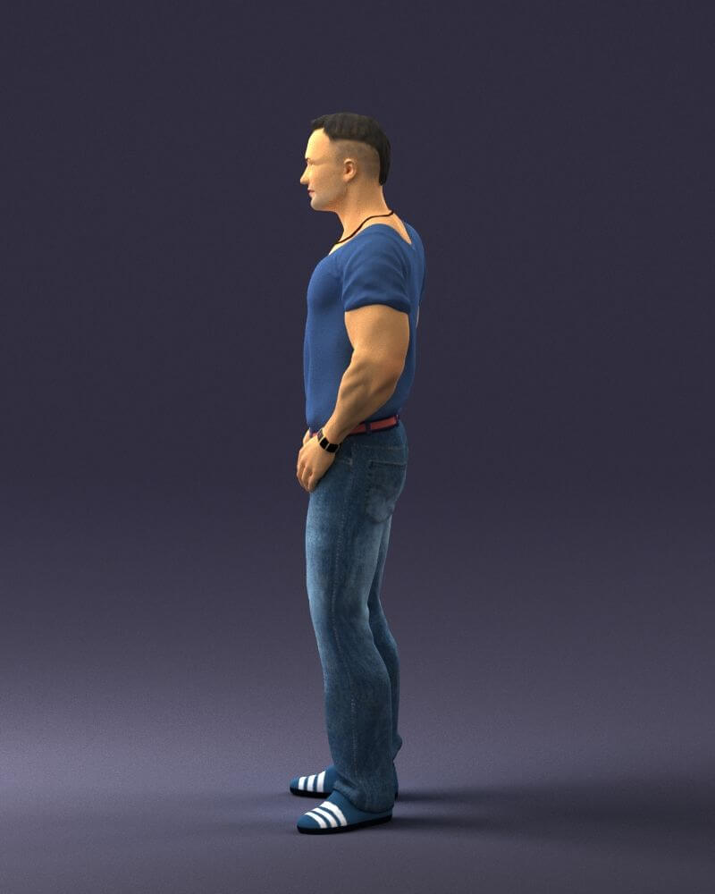 Strong Man in a Blue T-Shirt and Jeans (0090) 3D Model by 3DFarm