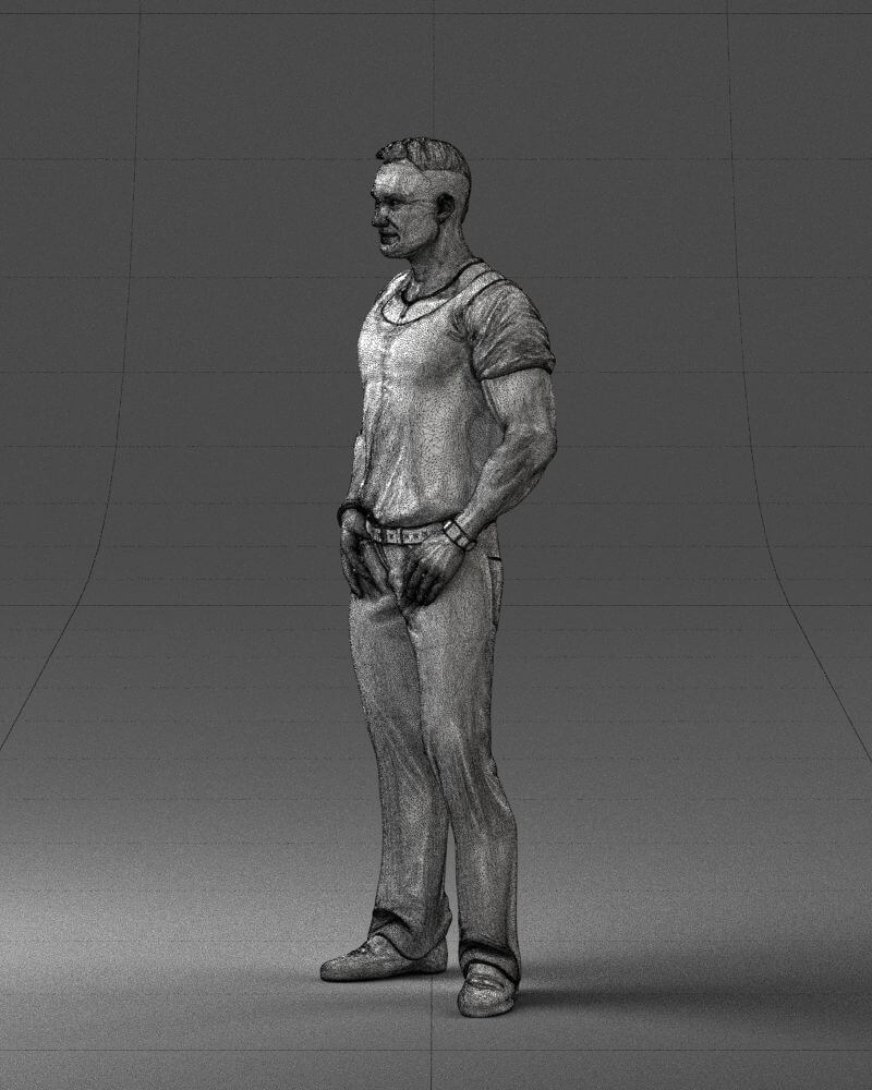 Strong Man in a Blue T-Shirt and Jeans (0090) 3D Model by 3DFarm