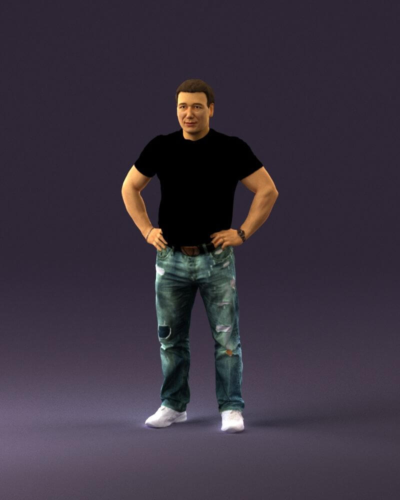 Strong Man in Black Shirt Jeans (0957) - 3D Model by 3DFarm