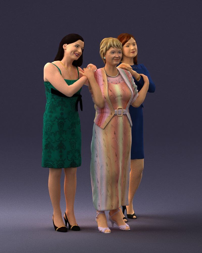 Three Women Hugging (0042) - 3D Model by 3DFarm